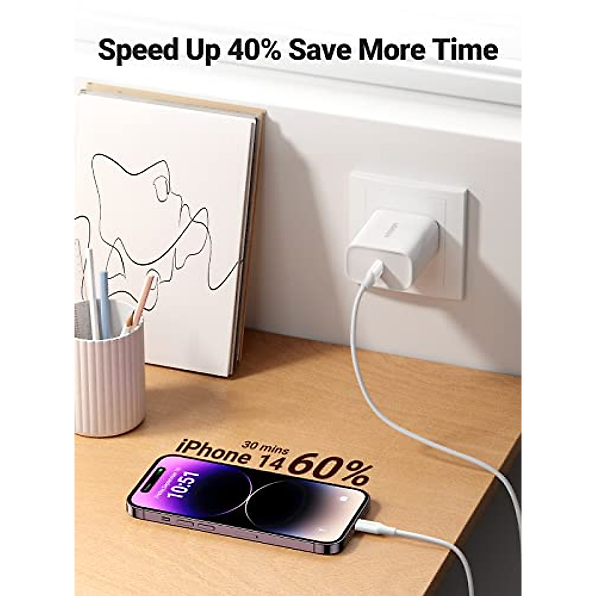 UGREEN 30W USB C Wall Charger - PD Fast Charger USB-C Power Adapter Compatible for MacBook Air, iPhone 14/14 Pro/13 Pro/13 Pro Max, Galaxy S22 Ultra/S21/S20, iPad Mini/Pro, Pixel 6, Airpods