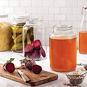 Paksh Novelty 1-Gallon Glass Jar Wide Mouth with Airtight Metal Lid - USDA Approved BPA-Free Dishwasher Safe Large Mason Jar for Fermenting, Kombucha, Kefir, Storing and Canning Uses, Clear (2 Pack)