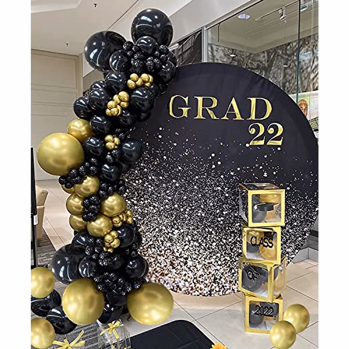 Black and Gold Balloon Garland Kit, 90Pcs Black and Gold Confetti Balloons Party Decorations 4 Sizes Black Gold Latex Party Balloons for Birthday Decorations, New Years, Wedding, Graduation