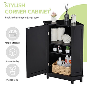 Mancofy Home Corner Storage Cabinet, Bathroom Triangle Corner Floor Cabinet, Wood Freestanding Corner Cabinet with Single Door and Shelves (Black)