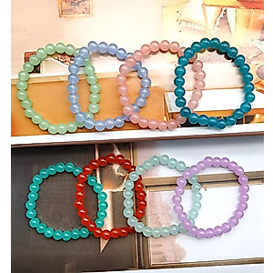 FIRAZIO 24Pcs 8mm Beaded Stretch Bracelet Handmade Glass Bracelet for Women Men Colorful Crystal Beads Bracelet Elastic Round Bead Bracelets Jewelry