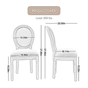 Kiztir French Country Dining Chairs Set of 6, Farmhouse Dining Chairs with Round Backrest, Mid Century Upholstered Dining Chairs with Solid Wood Leg for Dining Room Bedroom Kitchen Restaurant (Beige)