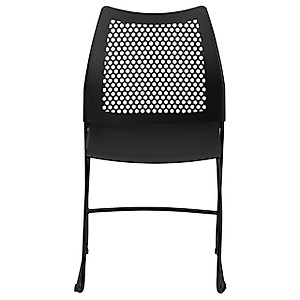 Flash Furniture 5 Pack HERCULES Series 661 lb. Capacity Black Stack Chair with Air-Vent Back and Black Powder Coated Sled Base
