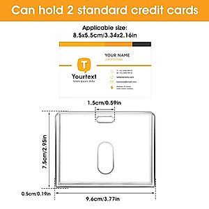 Cobee Hard 2 Card Badge Holder,2 Pieces Heavy Duty ID Card Protector Clear Acrylic Badge Holder with Thumb Hole Plastic Badge Protector Case for Driver Licenses Passes Office School(Horizontal)