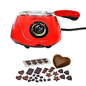Total Chef Chocolatiere Electric Melter for Chocolate and Candy Melts, 8.8 oz (250 g), Fondue Pot, DIY Candy Maker with 32-Piece Accessory Kit for Dessert, Special Occasion, Romantic Dinner, Red