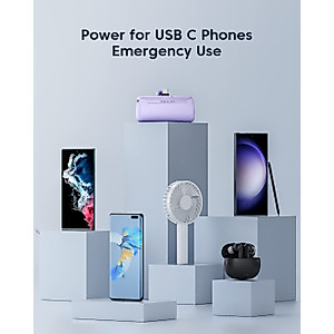 Kuulaa Portable Charger USB C Power Bank 4500mAh Small Portable Phone Charger Android Compact Plug in Battery Pack Portable Compatible with iPhone 15, Samsung Galaxy, Moto, LG, Pixel, Purple