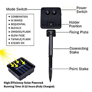 JMEXSUSS 2 Pack Solar String Lights Outdoor, 100 LED 42.7ft White Solar Lights Outdoor Waterproof, 8 Modes Green Wire Solar Christmas Lights for Garden, Wedding, Party, Christmas Tree Decoration