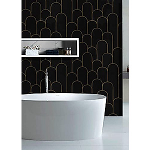 Stripe Peel and Stick Wallpaper Modern Black Contact Paper Geometric Black and Gold Removable Paper Self Adhesive Wallpaper Decorative for Wall Countertop Cabinet Furniture Vinyl Film 17.3"X118.7"