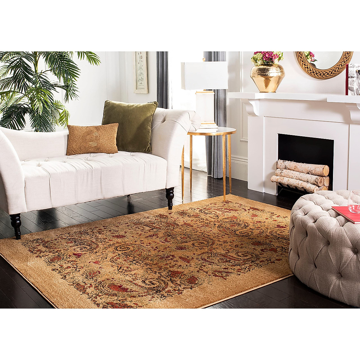 SAFAVIEH Lyndhurst Collection Area Rug - 9' x 12', Beige & Multi, Traditional Paisley Design, Non-Shedding & Easy Care, Ideal for High Traffic Areas in Living Room, Bedroom (LNH224A)