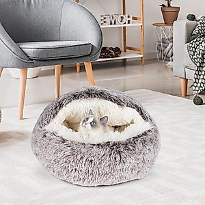 Qianchilang Cat Beds & Dog Bed with Cover Cave, Dog Beds for Small Dogs, Round Soft Plush Donut Calming Pet Bed for Indoor Cats or Small Dog, Washable Puppy Bed with Non-Slip Bottom-16inch