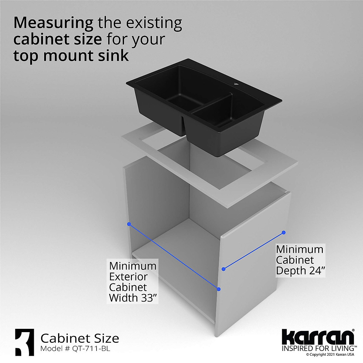 Karran QT-711 Drop-In Quartz Composite 33 in. 1-Hole 60/40 Double Bowl Kitchen Sink Kit in Black