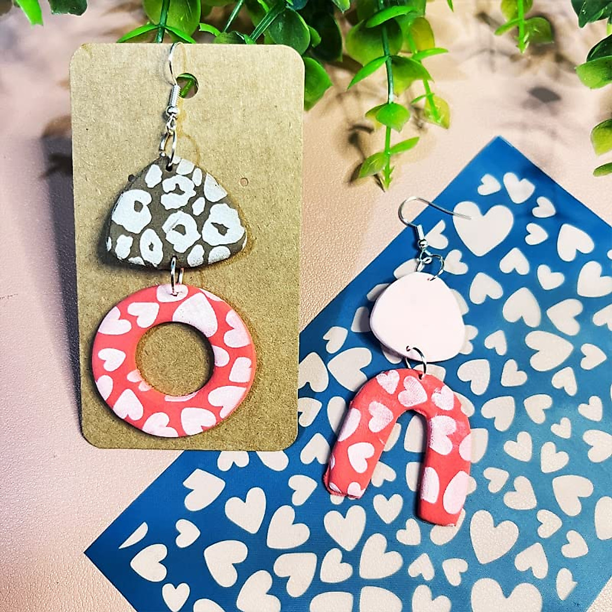 Silk Screen Stencils for Polymer Clay, Reusable Silk Screen Stencils for Printing on Jewelry Clay Earrings Decoration, Geometric Patterns Polymer Clay Silk Screen Stencils for Cup Plate DIY Decor