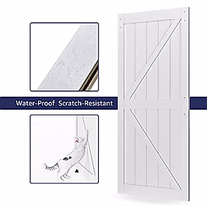 COSHOMER 36in x 84in MDF Sliding Barn Door with 6.6ft Barn Door Hardware Kit & Handle, Pre-Drilled Holes Easy Assembly -Solid Barn Door Slab Covered with Water-Proof PVC Surface, White, K-Frame