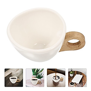 Hemoton 2Pcs Coffee Mug Ceramic with Wooden Handle, 150ml/5Oz Coffee Cup Household Drinking Cup Espresso Cup (White)