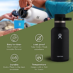 Hydro Flask Insulated Stainless Steel Wide Mouth Water Bottle and Beer Growler, 64-Ounce, Black
