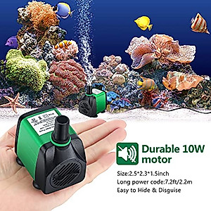 CWKJ Fountain Pump, 160GPH (10W 600L/H) Water Fountain Pump, Outdoor Submersible Fountain Pump with 4.9ft Tubing (ID x 1/3-Inch), 3 Nozzles for Aquarium, Pond, Fish Tank, Water Pump Hydroponics
