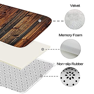 Kntiline Western Country Farmhouse Style Rustic Wood Print Barn Bathroom Rugs and Mats Sets 3 Piece, Memory Foam Bath Mat 20 x 31 in, U-Shaped Contour Shower Mat Non Slip Absorbent