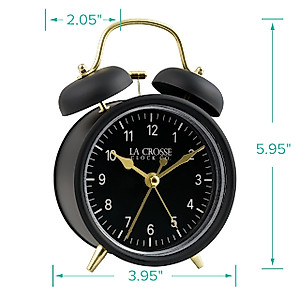 La Crosse 617-3314BG Black Twin Bell Quartz Alarm Clock
