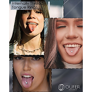 OUFER 14G Tongue Rings, G23 Solid Titanium Tongue Piercing Jewelry, White Opal Internally Threaded Tongue Ring, Tongue Rings for Women Men
