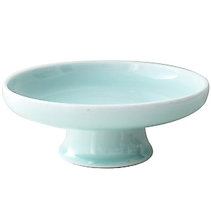 Kelendle Ceramic Footed Bowl Round Pedestal Bowl Decorative Fruit Bowl Serving Dish Dessert Display Tray Trifle Cups Snacks Nuts Plate for Kitchen Counter Centerpiece Table Decor Blue 10inch