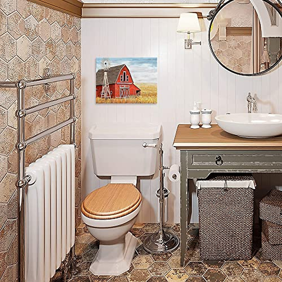 B BLINGBLING Barn Picture Canvas Wall Art: Old Rustic Red Barn Windmills Art Print Themed Decor for Home Decorations Framed Farmhouse Wall Decor Painting for Bathroom Kitchen 16"x12"