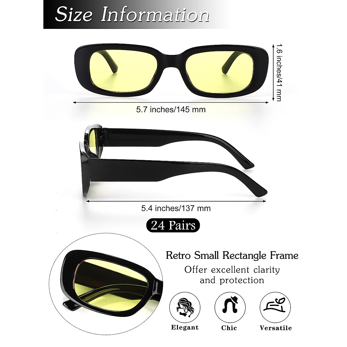 Aodaer 24 Pairs Women Small Rectangle Sunglasses Vintage Square Eyewear Retro Wide Square Frame Sunglasses for Outdoor