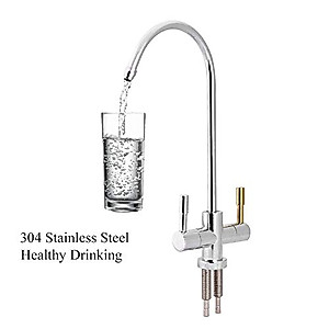 Aramox Faucet, 1/4'' Double Holes Sink Faucet Tap Chrome Reverse Osmosis RO Drinking Water Filter