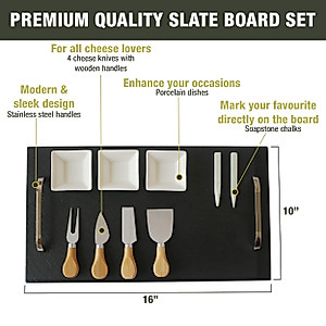 Olyv Branch Slate Cheese Board Set-10pc Serving Tray 16" x 10'' Large-Durable & Versatile Serving Tray Sealed with an Anti Stain Coating-Great for Home & Restaurant Cheese Tapas & Appetizers Serving