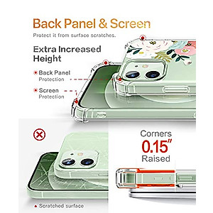 GVIEWIN for iPhone 12 Case and iPhone 12 Pro Case with Screen Protector + Camera Lens Protector, Clear Floral Flexible TPU Shockproof Women Girls Flower Pattern Phone Case 6.1"(Abundant Blossom/White)