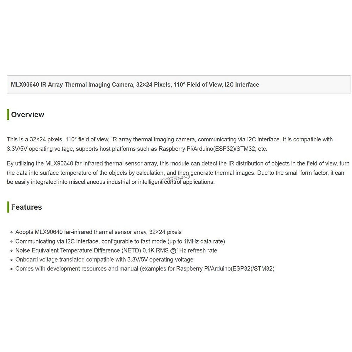 MLX90640 IR Array Thermal Imaging Camera 32×24 Pixels 110° Field of View I2C Interface 3.3V/5V Compatible with Raspberry Pi (ESP32) STM32 @XYGStudy (MLX90640-D110 Thermal Camera)