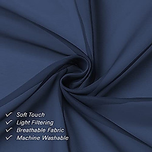 Lecloud Window Treatment Sheer Curtains 120 Inches Long, Basic Rod Pocket Drapes for Living Room Bedroom, Semi Sheer Voile Curtain Panels for Yard Patio Villa Parlor Backdrop, 40" Wx120 L, Navy Blue