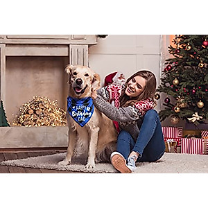 Ptzizi Funny Blue Plaid Happy Birthday Dad Dog Printed Triangle Bandana, Small Medium Large Boy Pet Dog Birthday Party Scarf Bib Accessories for Pet Dog Lovers Gift