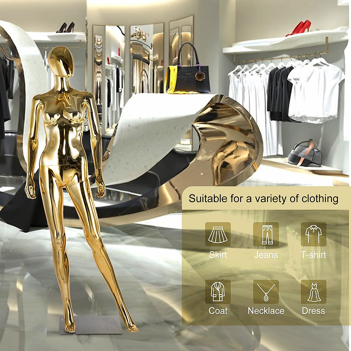 Female Mannequin Dress Full Body - 70'' Mannequin Dress Form Display Full Body Adjustable Realistic Manikin Torso Stand (Golden)