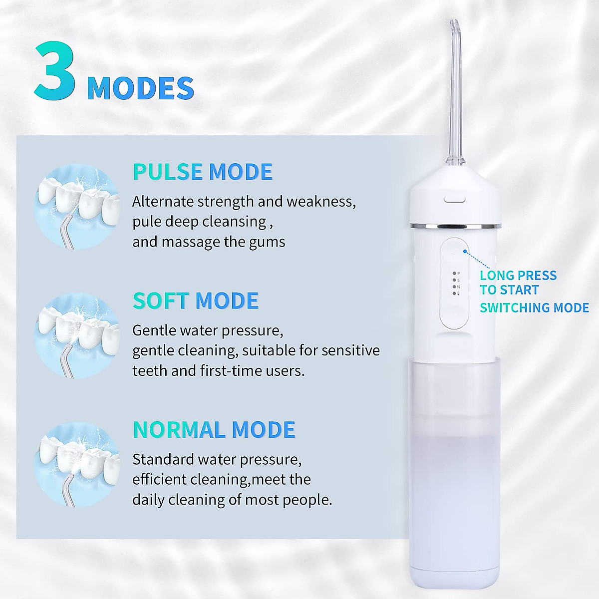 Water Flosser [Mini Cordless Portable] Oral Irrigator Water Teeth Cleaner Pick, Telescopic Water Tank, 3 Modes & IPX7 Waterproof, Home & Travel Water Flossers for Teeth, Braces Bridges Care.