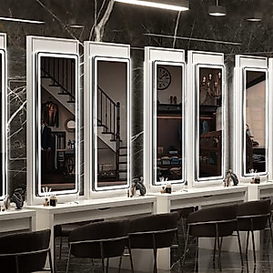 Hasipu LED Door Mirror Full Length, 44.1" x 15.8" Lighted Over The Door Hanging, Full Body Wall Mounted, Light Up Long Dressing, Round Black