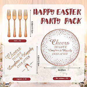 150 Pcs Bridal Shower Rose Gold Party Supplies Napkins Plates Forks Tableware Disposable Dinnerware Set for Bridal Shower Wedding Engagement Bachelorette Party Decorations (Cheers Style)