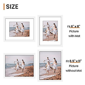 upsimples 8.5x11 Picture Frame Set of 3, Made of High Definition Glass for 6x8 with Mat or 8.5x11 Without Mat, Wall Mounting Photo Frames, White