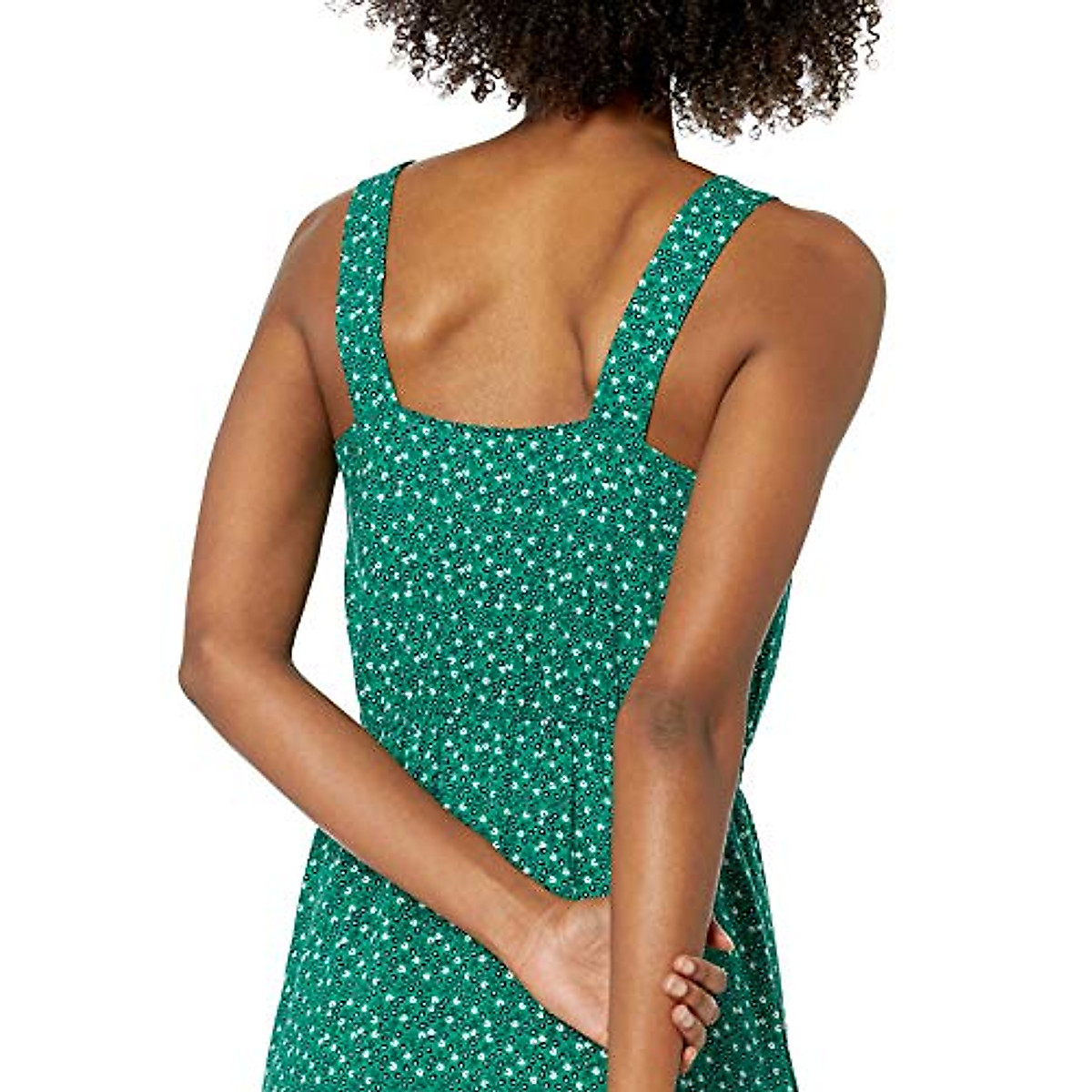 Amazon Essentials Women's Fluid Twill Tiered Fit and Flare Dress, Green Vine Print, X-Large