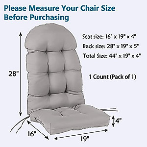 CCLIUGE Adirondack Chair Cushion, Rocking Chair Cushion with Ties, High Back Patio Chair Pad Indoor or Outdoor, Sunscreen Waterproof and Fade-Resistant, 44x19x4 inch, Light Grey, 1-Pack