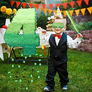 WinnerWhy Number Pinata Decorations 16 Inch Gradient Green Number Pinata with Blindfold Stick and Confetti for Birthday Baby Shower Safari Jungle Themed Party Supplies Xmas Centerpiece (Number 4)