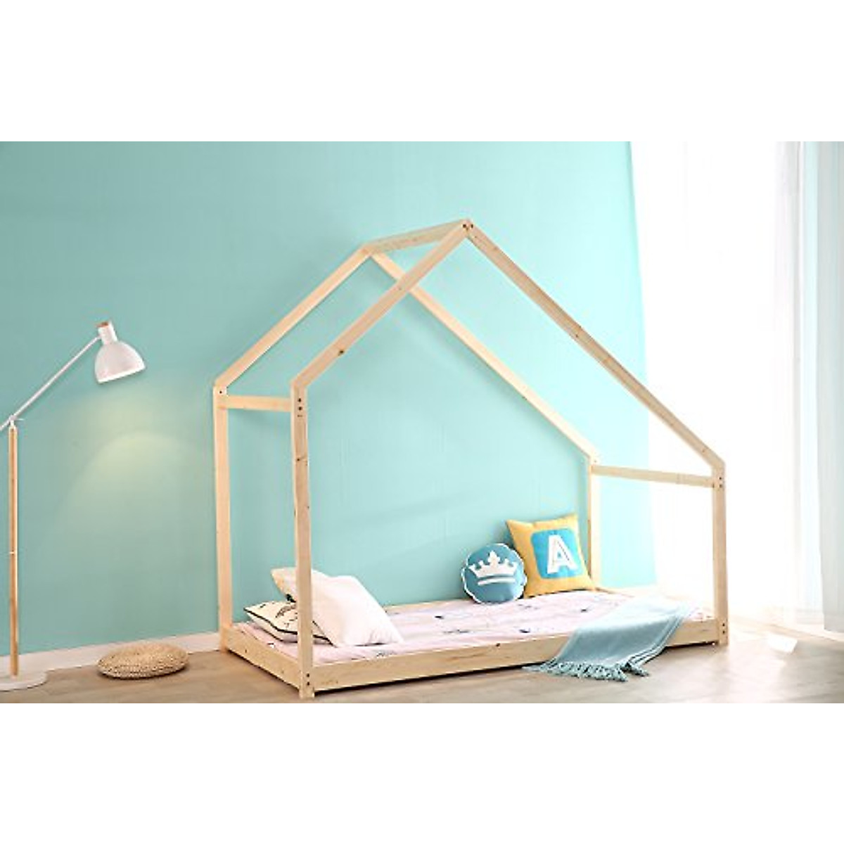 Bestmart INC Toddler Montessori Floor Bed, Twin Size House Bed Frame for Kids Floor Bed Children Bedroom Furniture, Pine Wood Non-Toxic