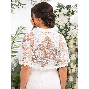 Campsis Pearl Wedding Appliques Shawls Lace Bridal Fringe Wraps Bridal Stoles Wraps for Women (White)