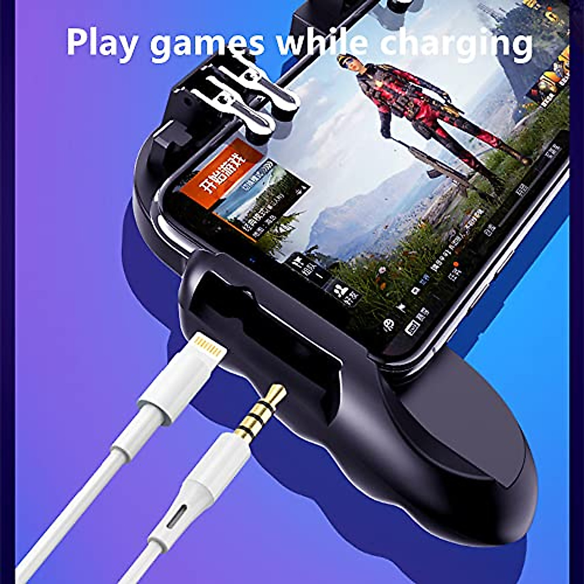 4 Trigger Mobile Game Controller with Cooling Fan Adjustable Stand for PUBG/Fotnite 6 Finger Operation GAMR or L1R1 L2R2 Gaming Grip for 4.7-6.5" iOS Android Phone