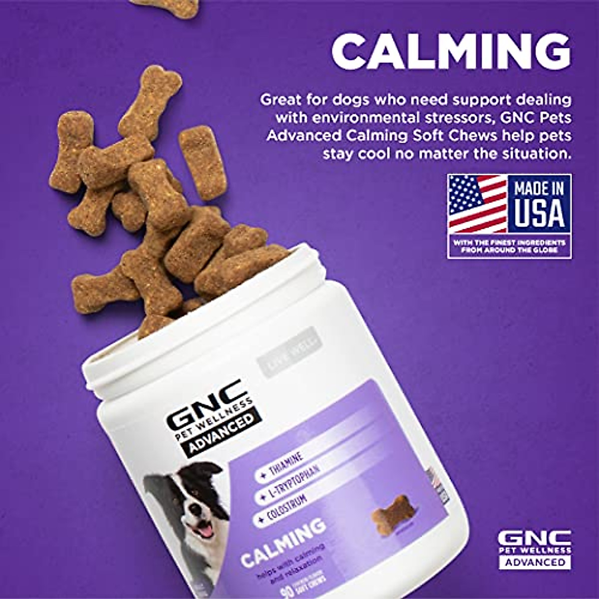 GNC for Pets Advanced Bundle of Nerves Dog Supplements - Dog Chew, Dog Calming Supplements, Digestion Supplements for Dogs - 90 Count Soft Chew Dog Supplements for Calming and Digestive Support