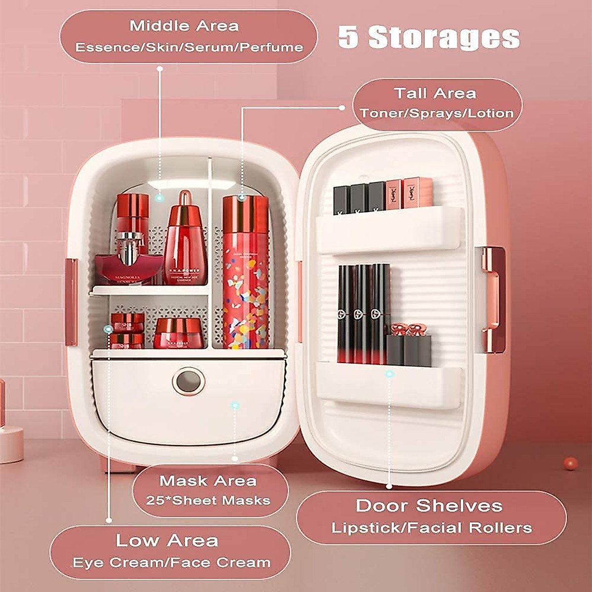 TONPOP Beauty Mini Fridge 12 Liter Portable Cosmetic Skincare Refrigerator Mini Refrigerator for Car Home Compact Quiet Cooler Warmer With Removable Drawers for Breast Milk, Drink,