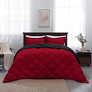 Basic Beyond Twin Comforter Set - Red Twin Comforter Set, Reversible Twin Bed Comforter Set for All Seasons, Black/Red, 1 Comforter (66"x92") and 1 Pillow Sham (20"x26"+2")