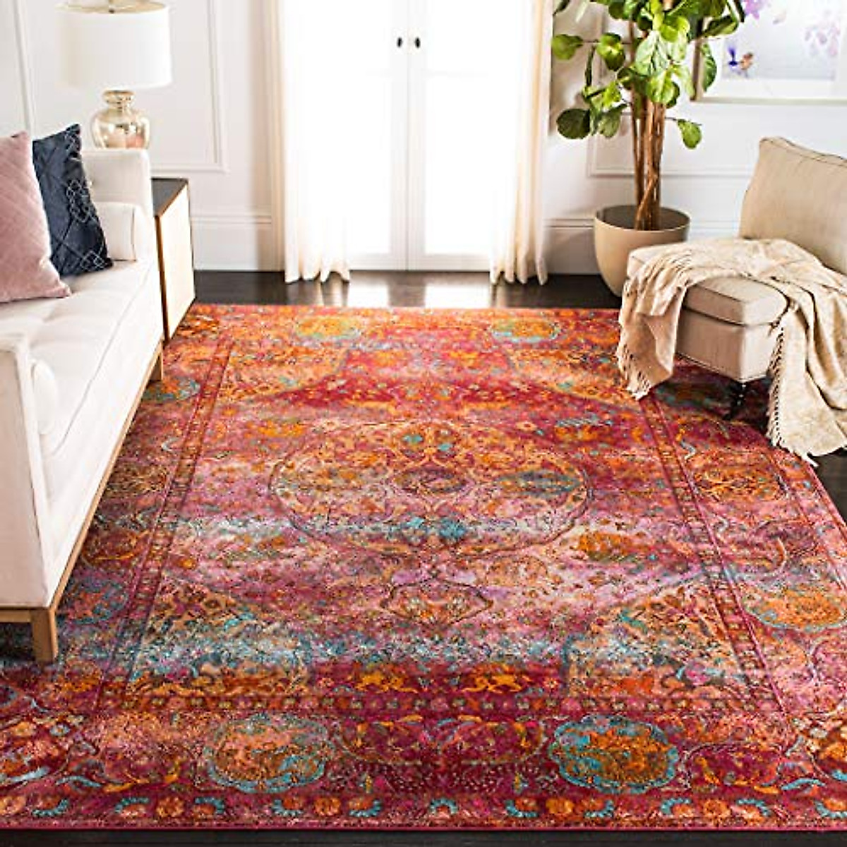 SAFAVIEH Luxor Collection 6'7" x 9'2" Fuchsia / Gold LUX318R Handmade Boho Chic Area Rug