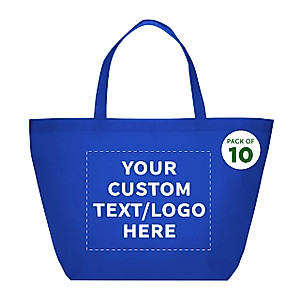 DISCOUNT PROMOS Custom Southern Style Grocery Tote Bags Set of 50, Personalized Bulk Pack - Reusable, Great for Grocery, Shopping, Travel, Carry on Bag - White