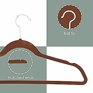 Home Basics Velvet Clothes Hangers (Pack of 10), Brown Felt Hangers for Tops, Jackets, Dresses, and Pants | Contoured Hangers with Notches | Ultra-Thin Space Saving Clothes Hangers