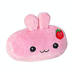 HSYHERE Creative Cute Lovely Funny Happy Animals Bear Frog Face Fruit Strawberry Watermelon Soft Stuffed Surface Clothes Zipper Pencil Box Pencil Case Pencil Holder Pouch Pen Bag - Strawberry Rabbit